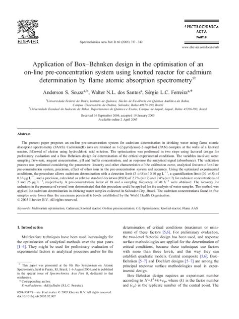 Pdf Application Of Box Behnken Design In The Optimisation Of An On