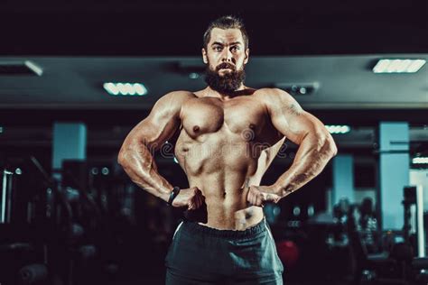 Athlete Muscular Bodybuilder Man Posing In Gym Stock Image Image Of