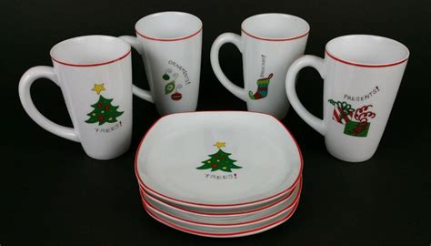 Fitz And Floyd Merry Christmas 8 Piece Gift Set Mugs And Plates