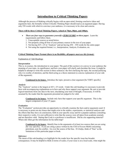 Critical Thinking Paper Guidelines Format And Requirements