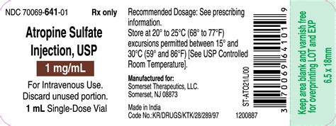 Atropine Sulfate Injection Usp 1mg Ml 1ml Vial 25 X 1ml Merit