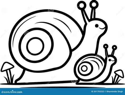 Printable Coloring Pages Of Snails Crawling With Hatchlings Beside Mushrooms Vector Illustration