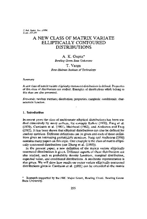Pdf A New Class Of Matrix Variate Elliptically Contoured Distributions