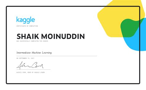 Shaik Moinuddin Completed The Intermediate Machine Learning Course On