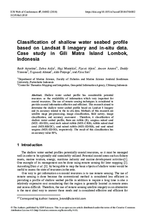 Pdf Classification Of Shallow Water Seabed Profile Based On Landsat 8
