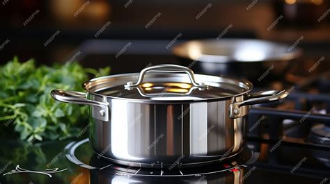 Topf Auf Einem Gastofen Edelstahl Pfanne Auf Dem Herd Kochen Auf Einem