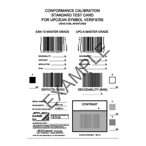 Omron Microscan 98 Cal020 Calibration Conformance Test Card