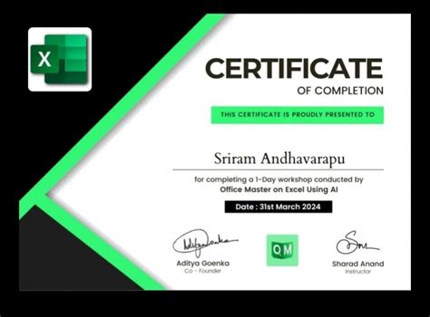 Excel Ai Dataanalytics Workshop Certificate Innovation Sriram Andhavarapu