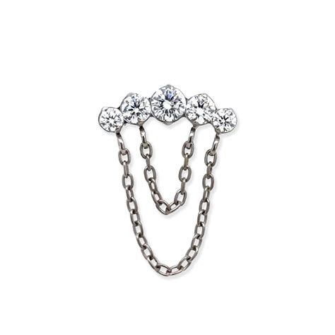 Threadless Prong Set Gem Cluster W Double Chain End Element Body Jewelry