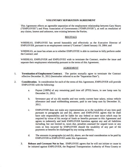 Mutual Separation Agreement Template