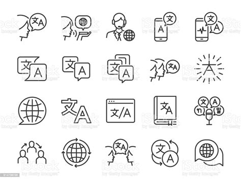 번역 라인 아이콘 세트입니다 번역 통역 언어 이중 언어 사전 통신 Bi인종으로 아이콘을 포함 등 아이콘에 대한 스톡 벡터 아트 및 기타 이미지 Istock