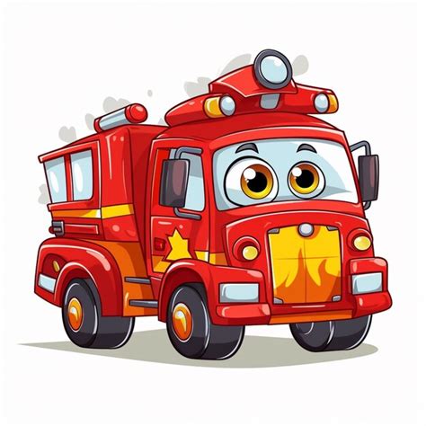 Camión De Bomberos De Dibujos Animados Con Una Gran Sonrisa En La Cara