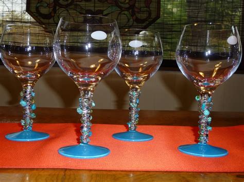 Turquoise Wire Wrapped And Beaded Wine Glasses Glitz And Grandeur Wine Glasses Wine Glass Wine