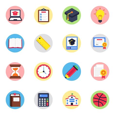 Conjunto De íconos Planos De Educación Vector Premium