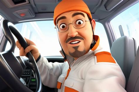 Premium Photo Surprised Cartoon Character Driving A Car