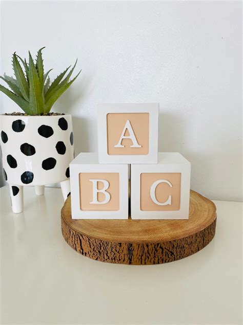 Set Of 3 Abc Wooden Building Stacking Blocks Decor Neutral Etsy