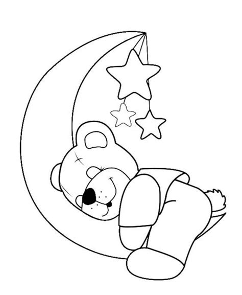 Adorable Coloring Page Of A Teddy Bear Sleeping On The Moon
