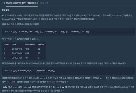 프로그래머스 Lv1 Pcce 기출문제 10번 데이터 분석 Python 프로그래머스 Lv1 Pcce 기출문제 10번 데이터 분석 Python