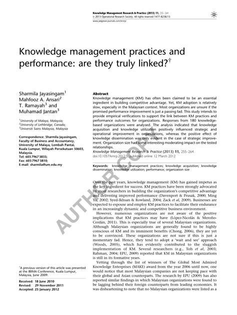 Pdf Knowledge Management Practices And Performance Are They Truly