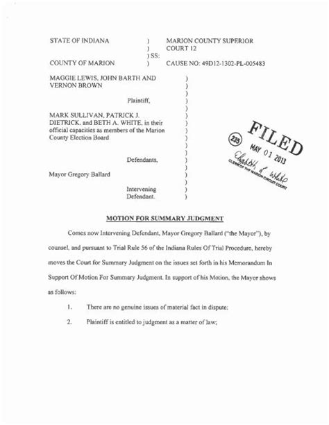 Motion For Summary Judgment The Indiana Law Blog