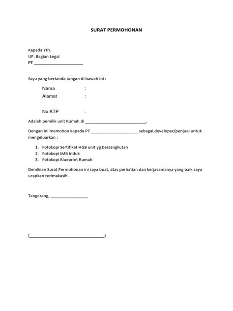 Surat Permohonan Copy Dokumen Rumah Ke Developer Pdf