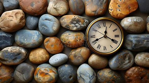 Symbolizing Time Passing And The Importance Of Schedule Close Up Photo Of A Rock Wall Clock