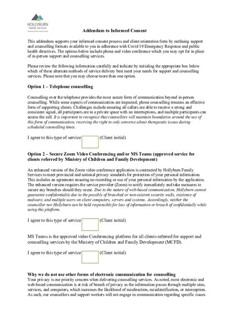 Fillable Online Addendum To Informed Consent Fpr Fss Ptm Fasddocx Fax