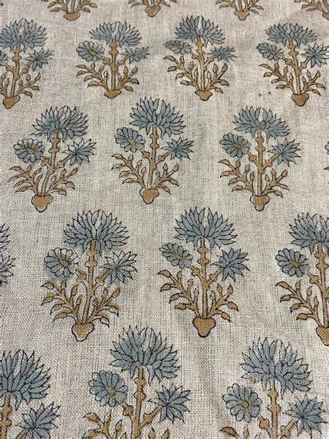Sandra Hand Block Printed Linen Fabric Modern Block Print Fabric