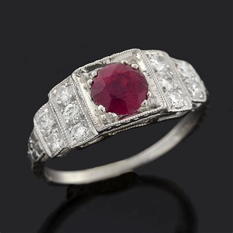 Art Deco Platinum Ruby And Diamond Step Up Ring 100ct A Brandt Son