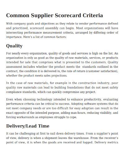 Free 10 Vendor Scorecard Samples In Pdf