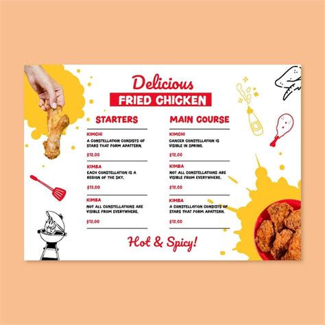 Free Vector Simple Grid Hot Fried Chicken House Menu