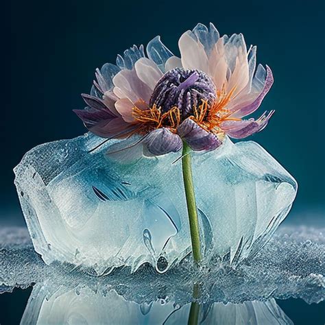 Premium Ai Image A Frozen Ice Cube With A Flower On It