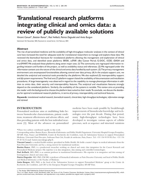 Pdf Translational Research Platforms Integrating Clinical And Omics Data A Review Of Publicly