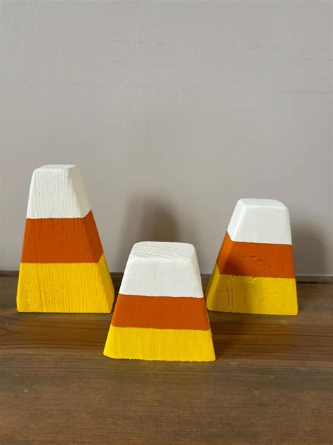 Handmade Wood Candy Corn Set Perfect For Seasonal Decor Each Set Is Sold In Set Of 3 And Are