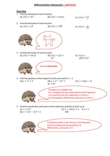 Higher Maths Differentiation Homework Teaching Resources