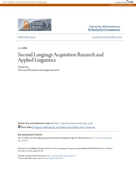 Pdf Second Language Acquisition Research And Applied Linguistics