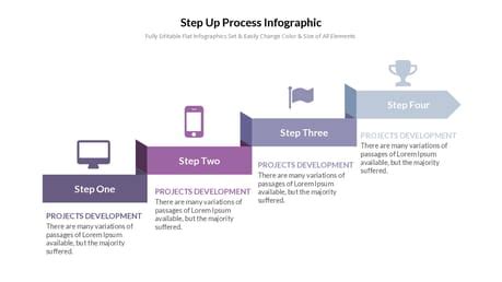 Step Up Process Infograph With Cell Phone And Trophy Google Slides