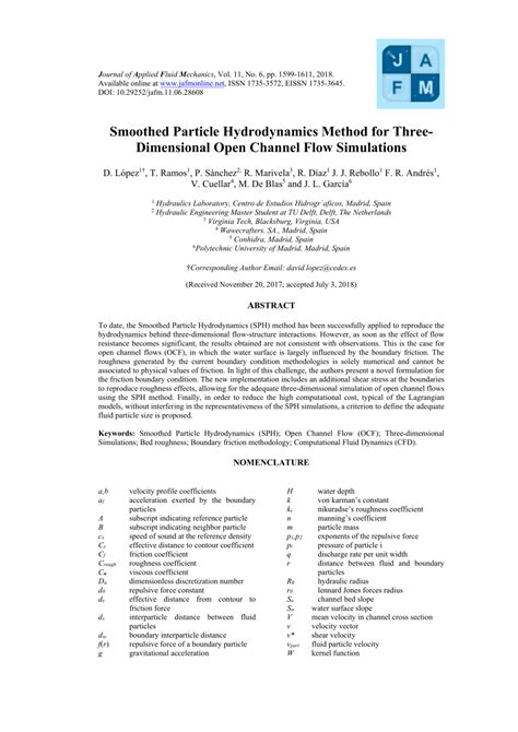 PDF Smoothed Particle Hydrodynamics Method For Three Dimensional Open Channel Flow Simulations