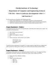 Lab2 CSE1502 Upld Pdf Florida Institute Of Technology Department Of