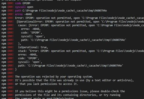 Npm Err Code Eperm Npm Err Syscall Open Npm Err Path C Program