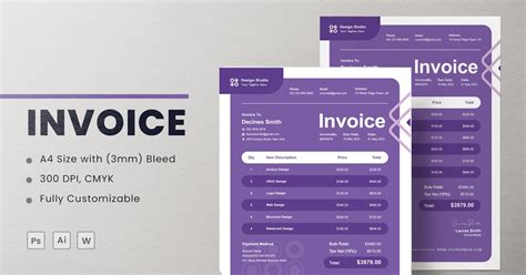 Шаблон счета фактуры Шаблоны для печати Включая выставленный счет и оплата Envato Elements