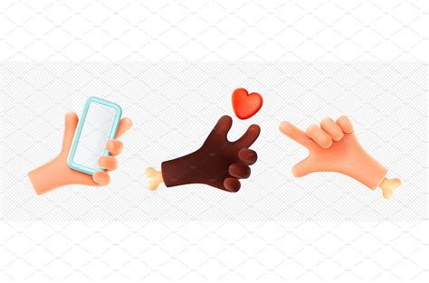 3d Render Hand Gestures Black And 3d Objects ~ Creative Market
