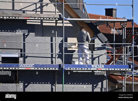 Munich Deutschland 25th Nov 2024 Facade Insulation On A New Building Energy Saving