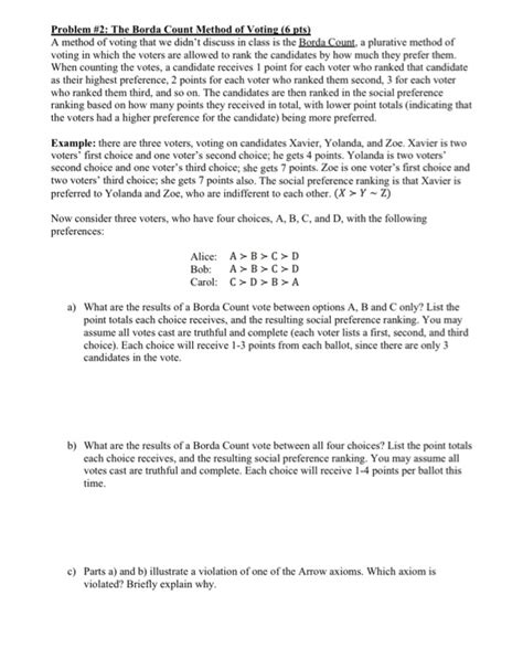 Solved Problem 2 The Borda Count Method Of Voting 6 Pts