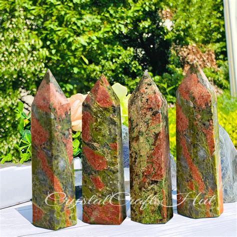 Natural Unakite Jasper Tower Point Obelisk Green Unakite Gemstone