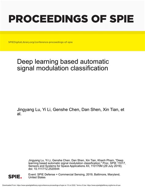 PDF Deep Learning Based Automatic Signal Modulation Classification