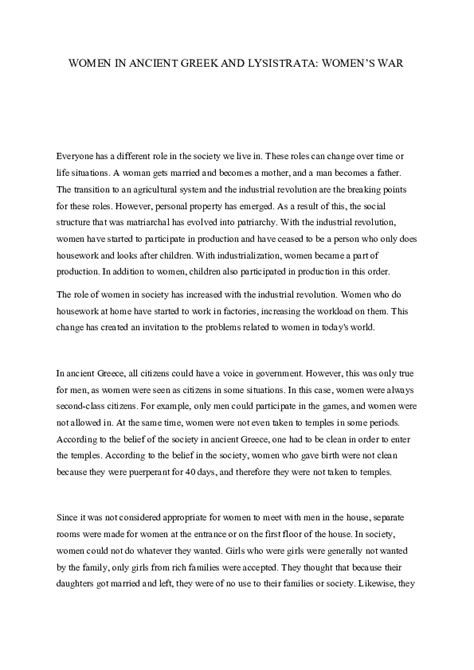 Doc Women In Ancient Greek And Lysistrata Womens War