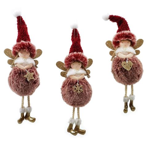 Pendaglio Angelo Vestito Bordeaux Decorazione Albero Di Natale Mamo