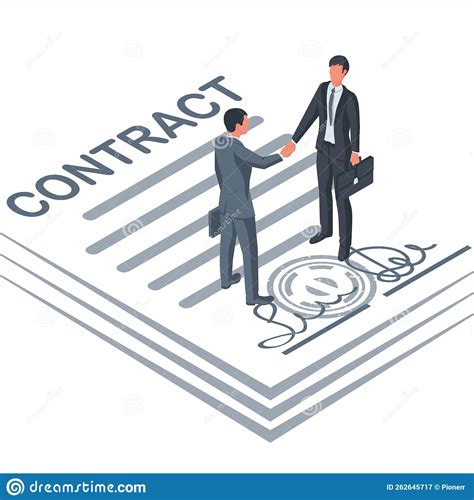 Two Businessmen Sign Contract Clipboard With Signatures And Stamp Of The Agreement Stock Vector