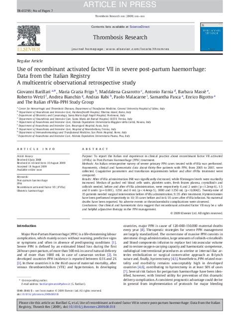 Pdf Use Of Recombinant Activated Factor Vii In Severe Post Partum Haemorrhage Data From The